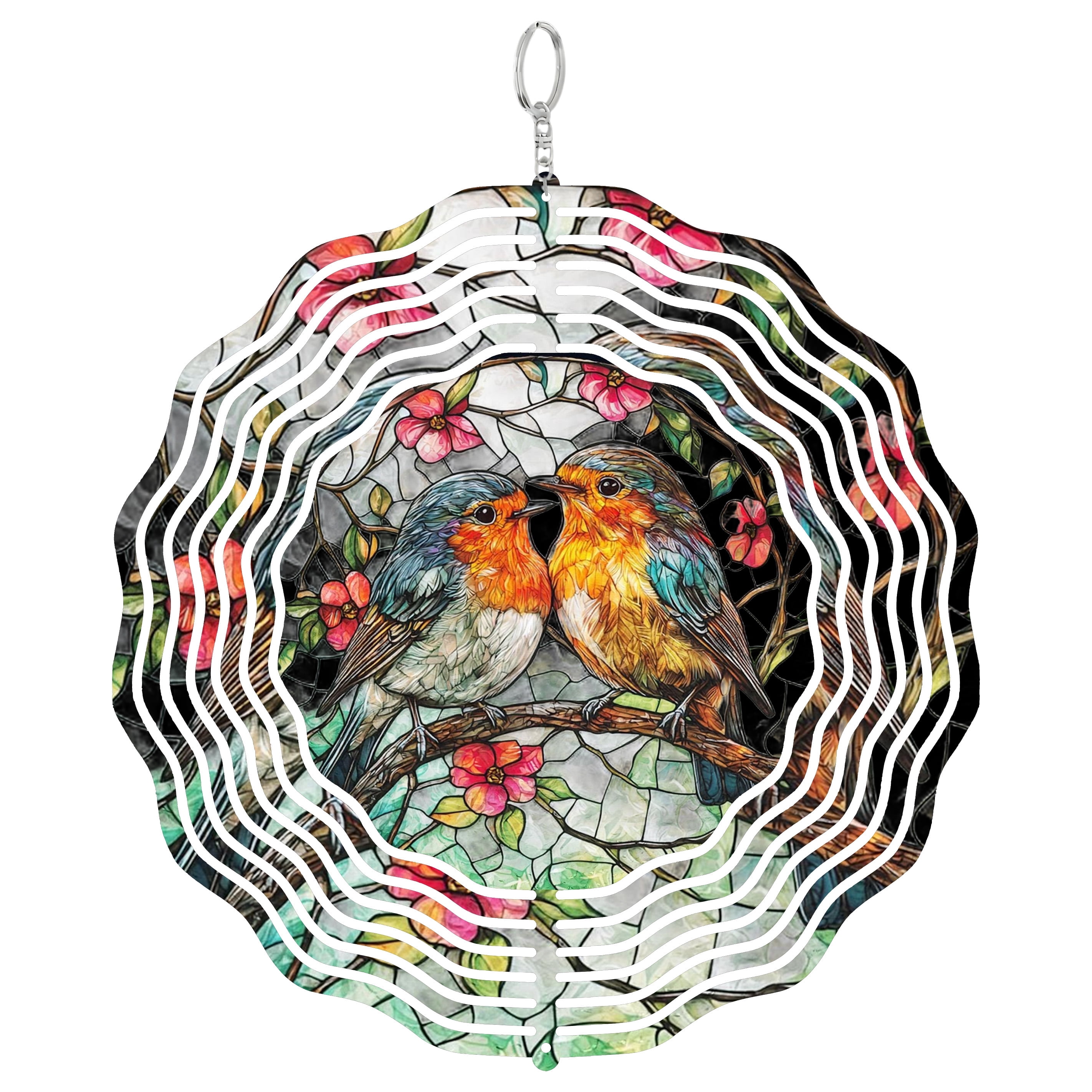 Robin Couple Bird 3D Wind Spinner Kinetic Stainless Steel Hanging Yard ...