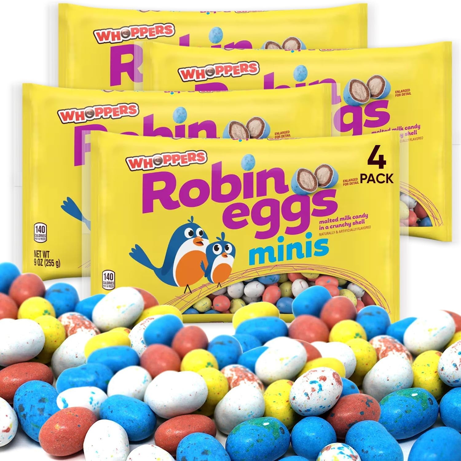 Robin Eggs Whoppers Chocolate Candy 9oz 4 Packs - Whoppers Malted Milk ...