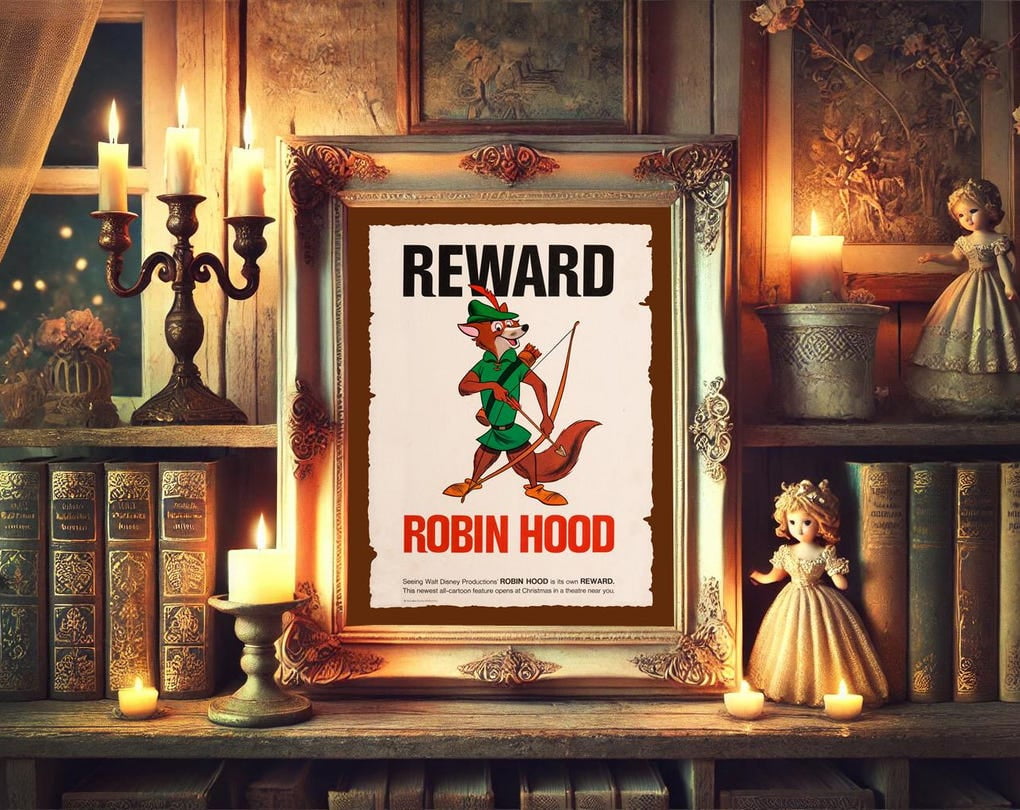 Robin Hood Reward Disney Movie Ad Art Print ,Decor For Living Room Bedroom, 12x18 UNFRAMED ...