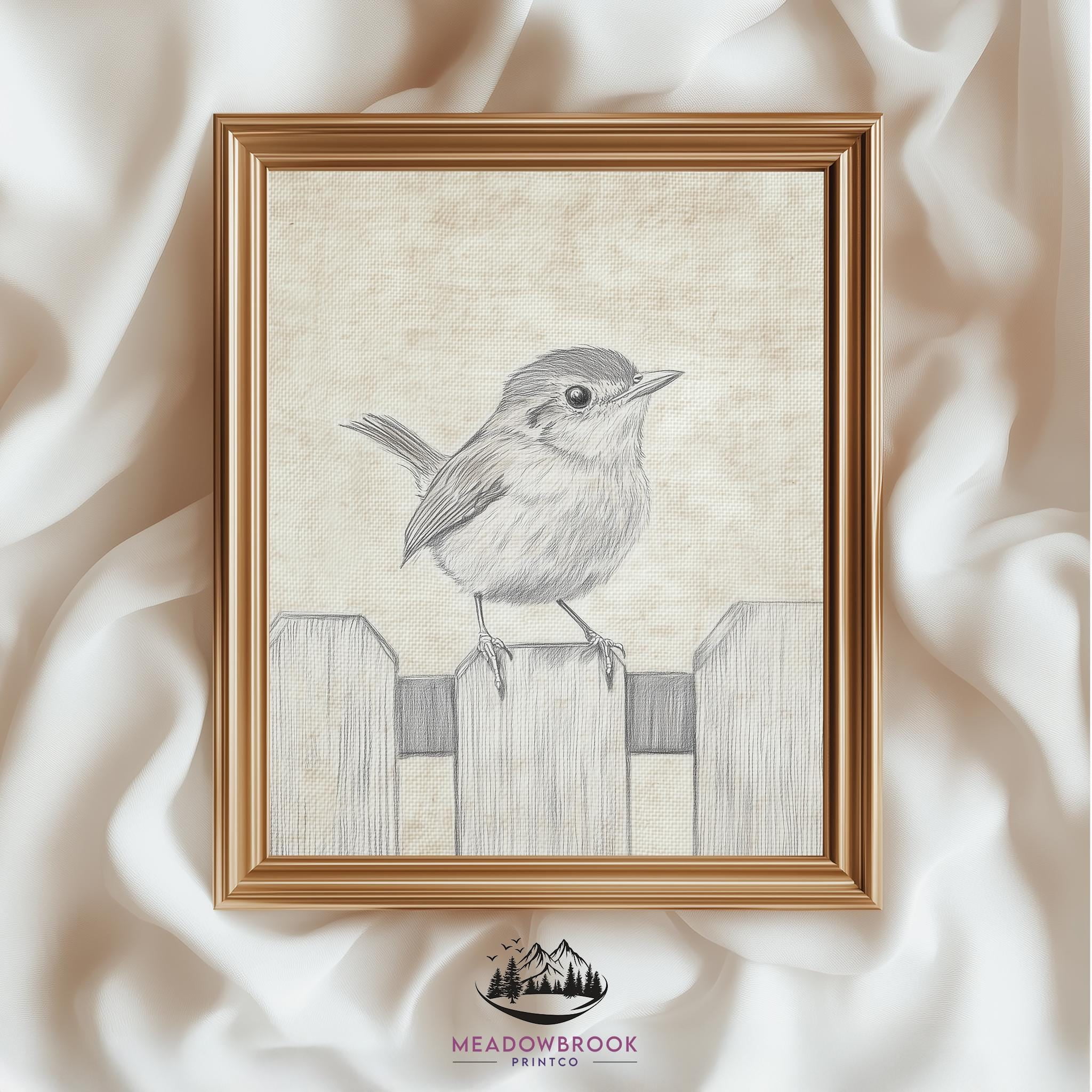 Robin Pencil Drawing - Neutral Nature Wall Art, Rustic Farmhouse Decor ...