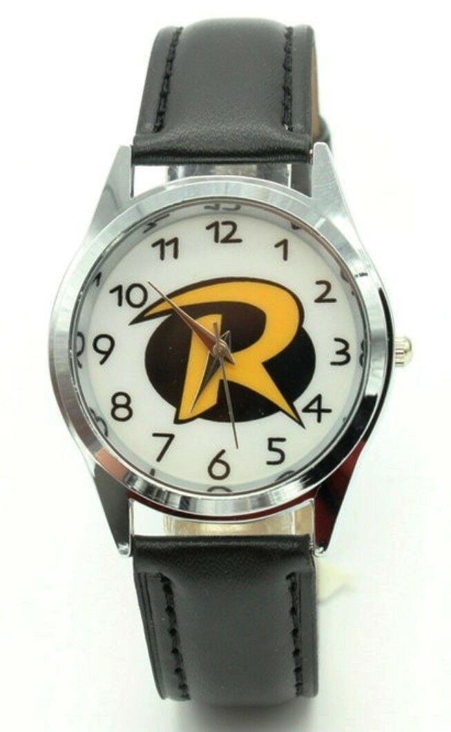 Robin "R" Logo Superhero Genuine Leather Band Wrist Watch - Walmart.com