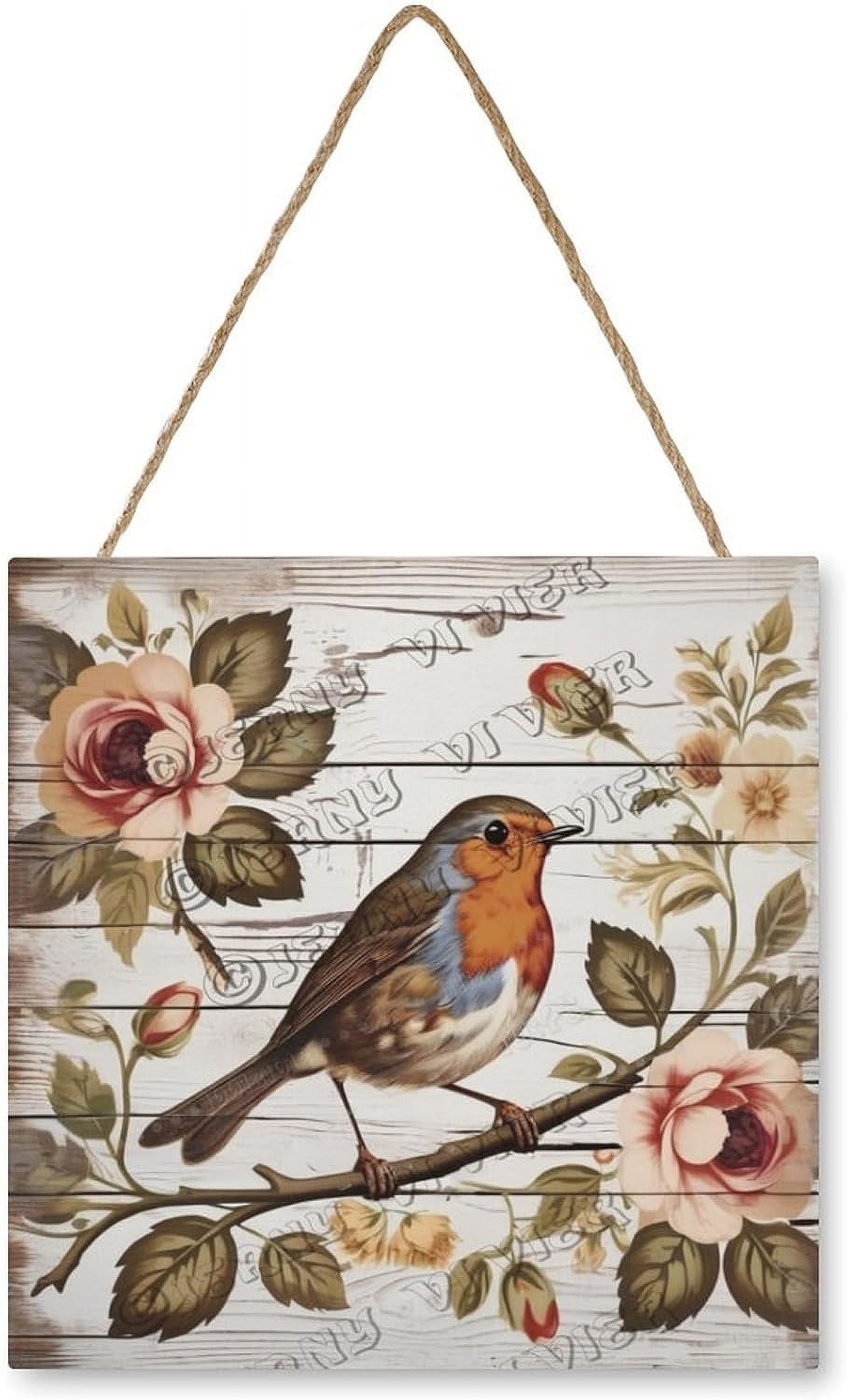 Robin Wooden Sign Robin Bird Hanging Wood Plaques Spring Wall Decor ...