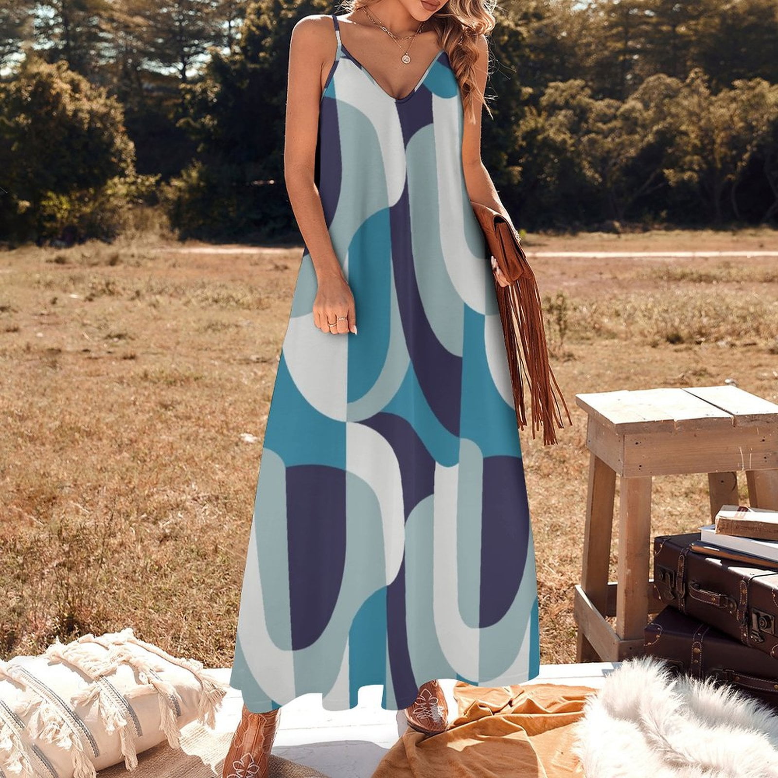 Robins Egg Blue Abstract Retro Pattern Sleeveless Dress women's ...