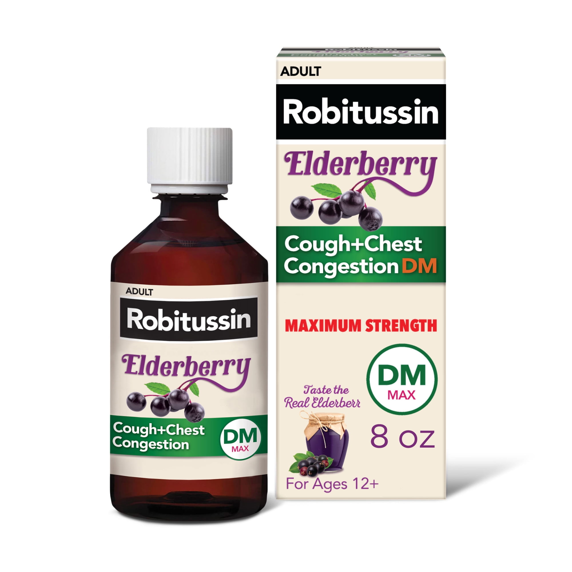 Robitussin Adult Maximum Strength Cough and Cold Medicine Syrup, Elderberry, 8 Fl Oz - Walmart.com