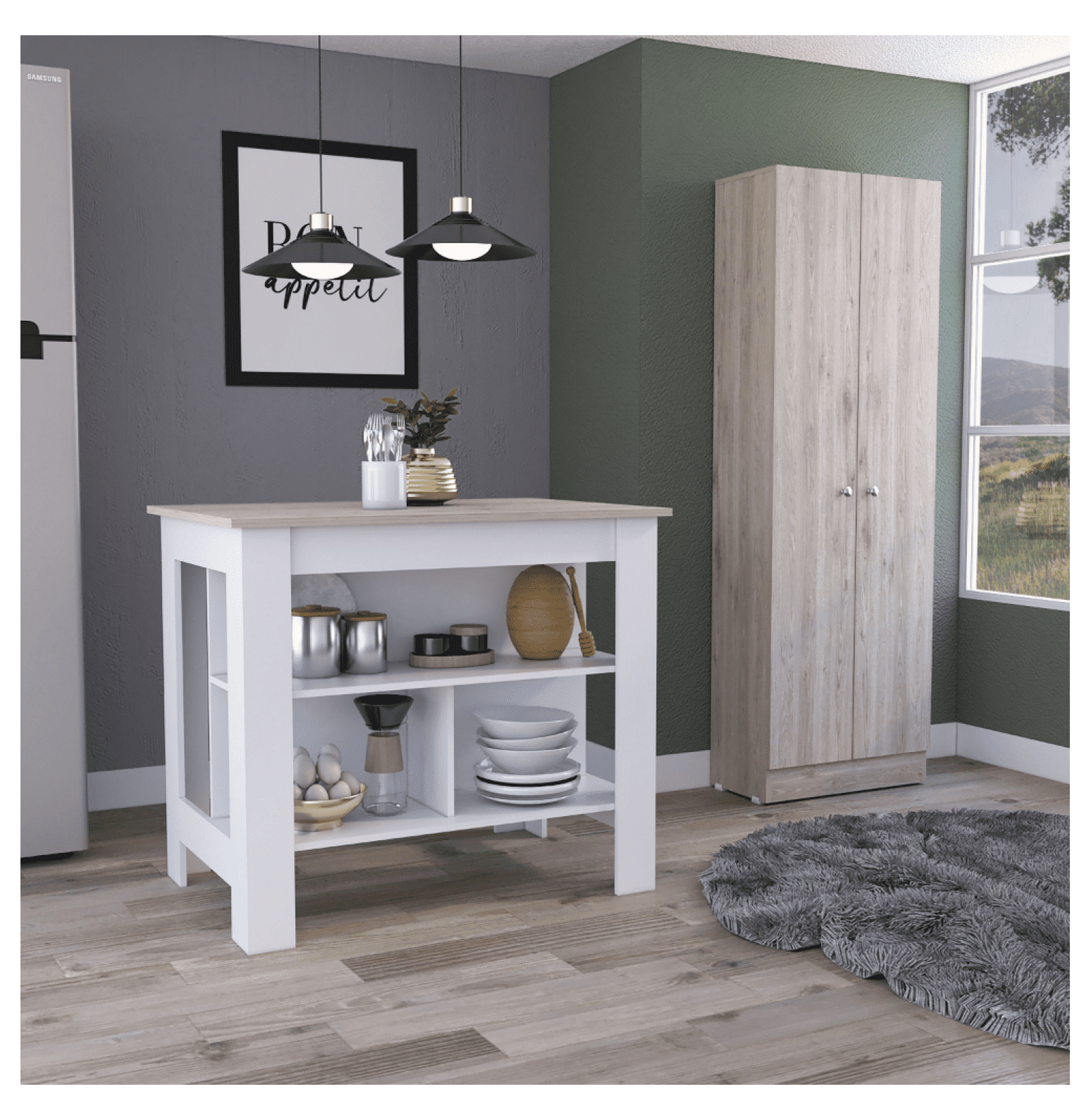 Roblar 8-Shelf 2-Door 2-piece Kitchen Set, Kitchen Island and Pantry ...