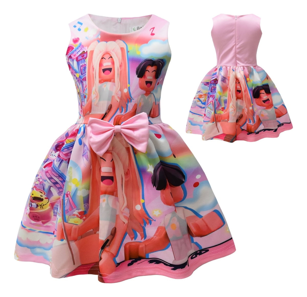 Roblox A-line Dress Girls Princess Kid Sleeveless Cartoon Sundress Bow ...