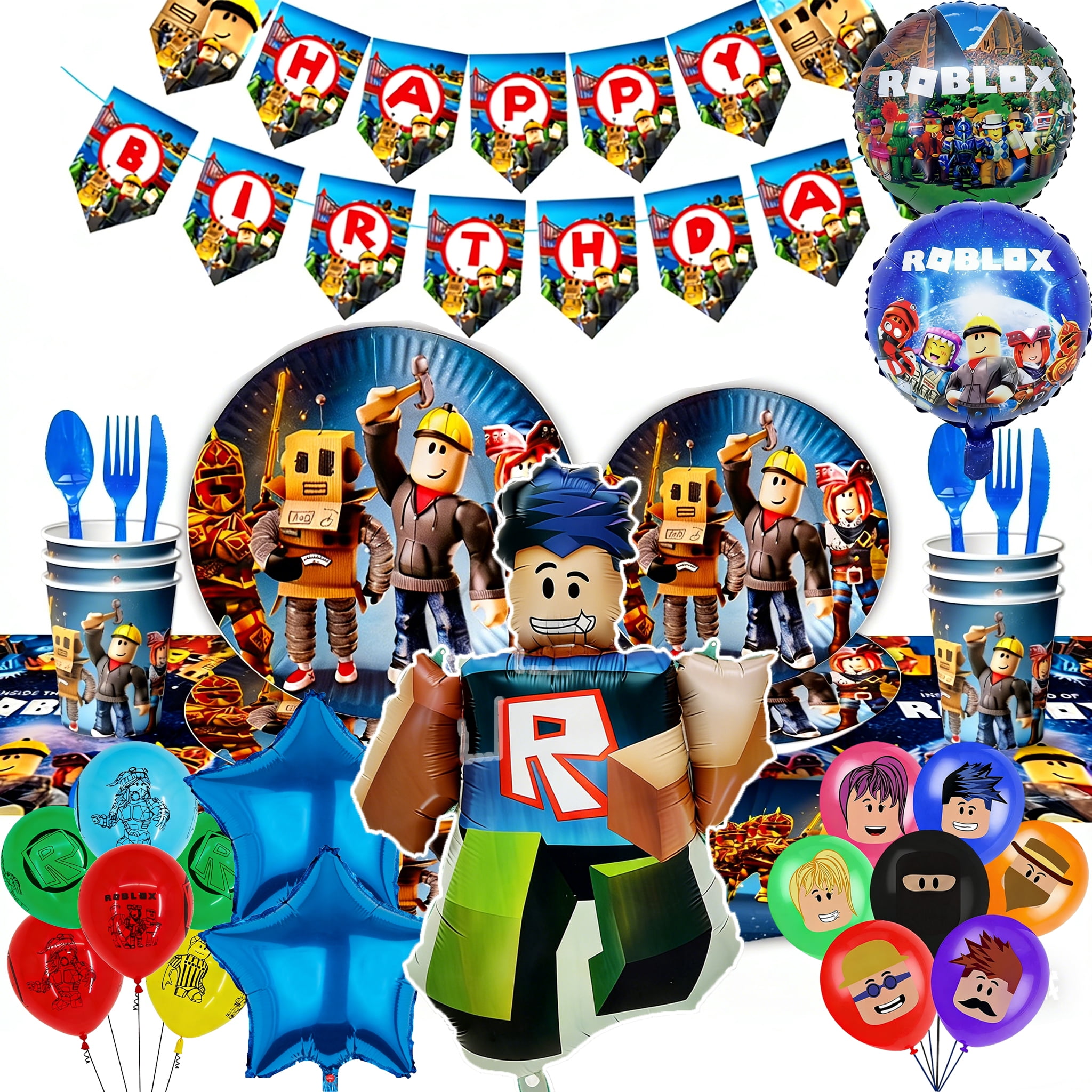Roblox Birthday Party Decoration Set Banners Balloon Cake Toppers ...