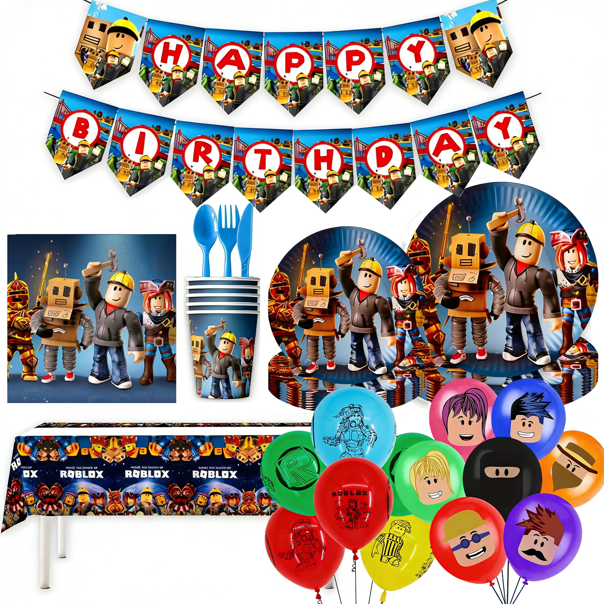 Roblox Birthday Party Decoration Set Banners Balloon Cake Toppers ...