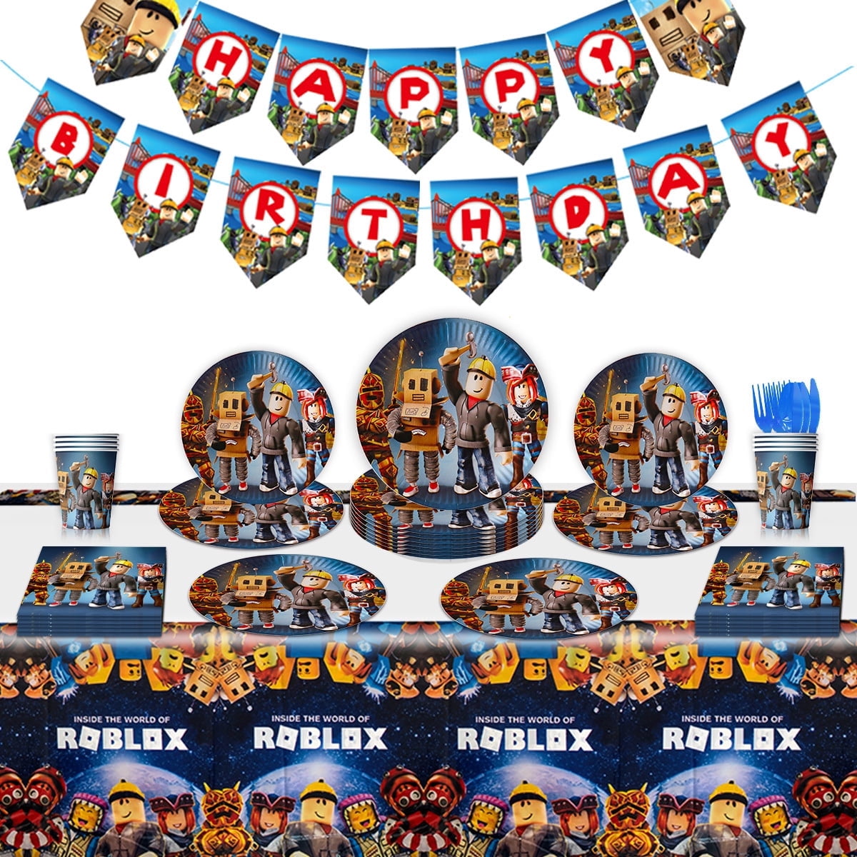 Roblox Birthday Party Decoration Set - Includes Banners, Plates, Paper ...