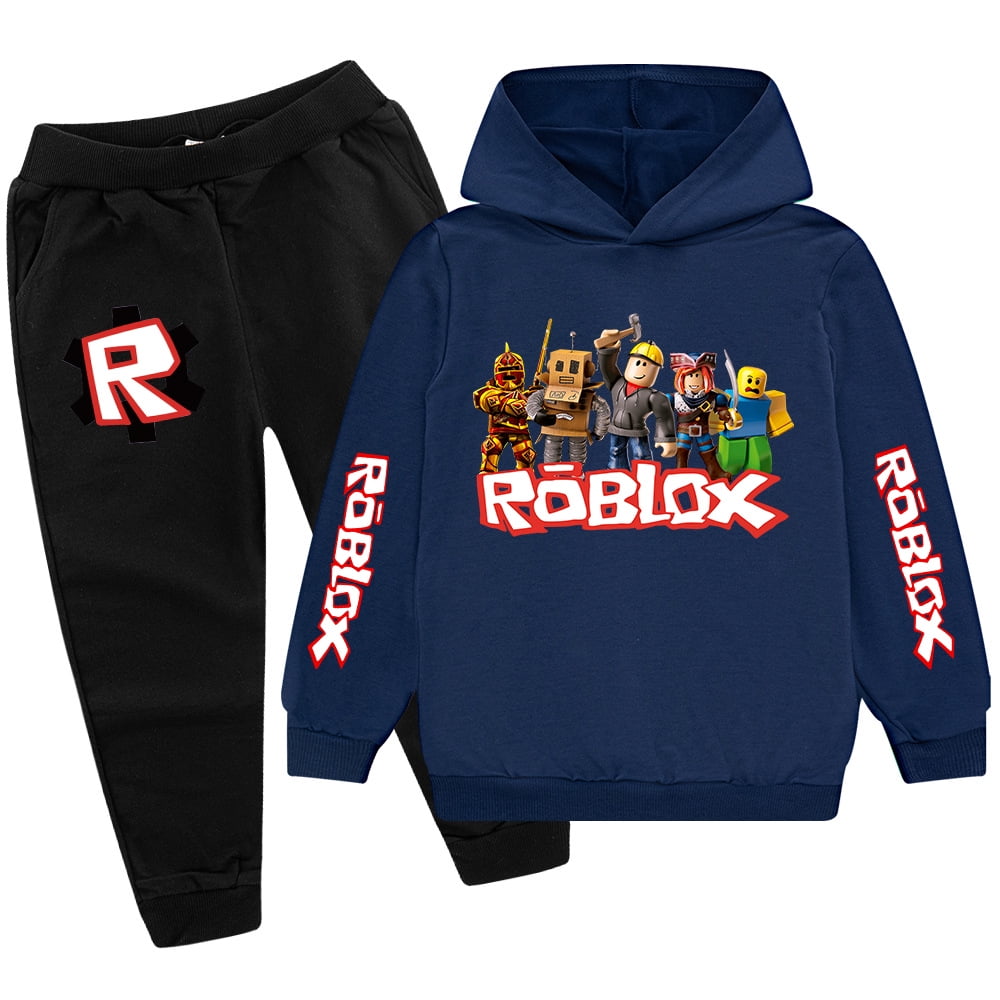 Roblox Cartoon Print Boys And Girls Hoodie Two-Piece Set, Long Coat ...