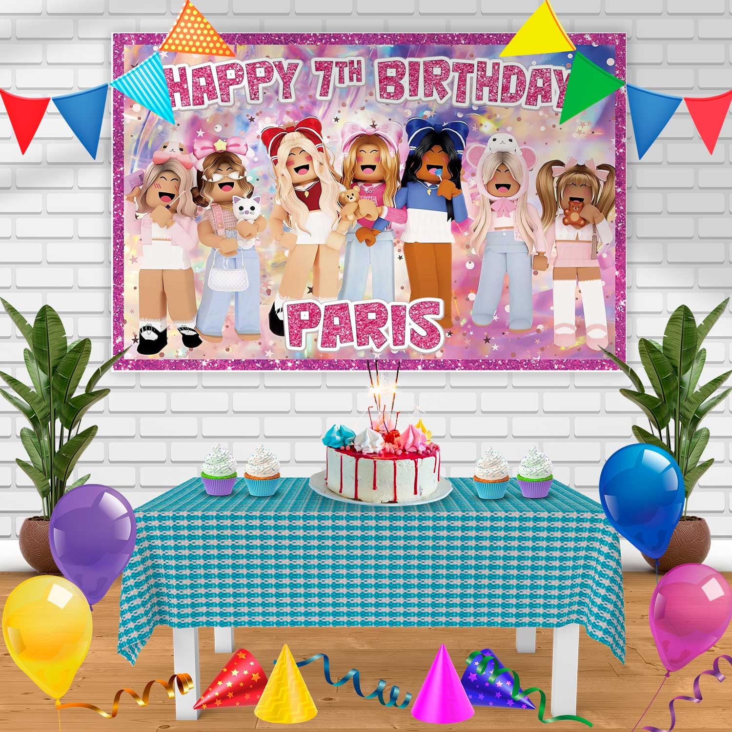Roblox Girl Pink 2B Birthday Banner Personalized Party Backdrop ...