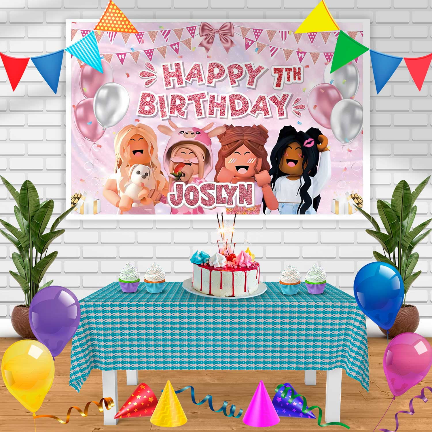 Roblox Girl Pink H Birthday Banner Personalized Party Backdrop ...