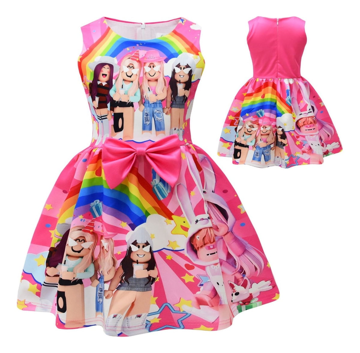 Roblox Kid A-line Dress Girls Princess Sleeveless Cartoon Sundress Bow ...