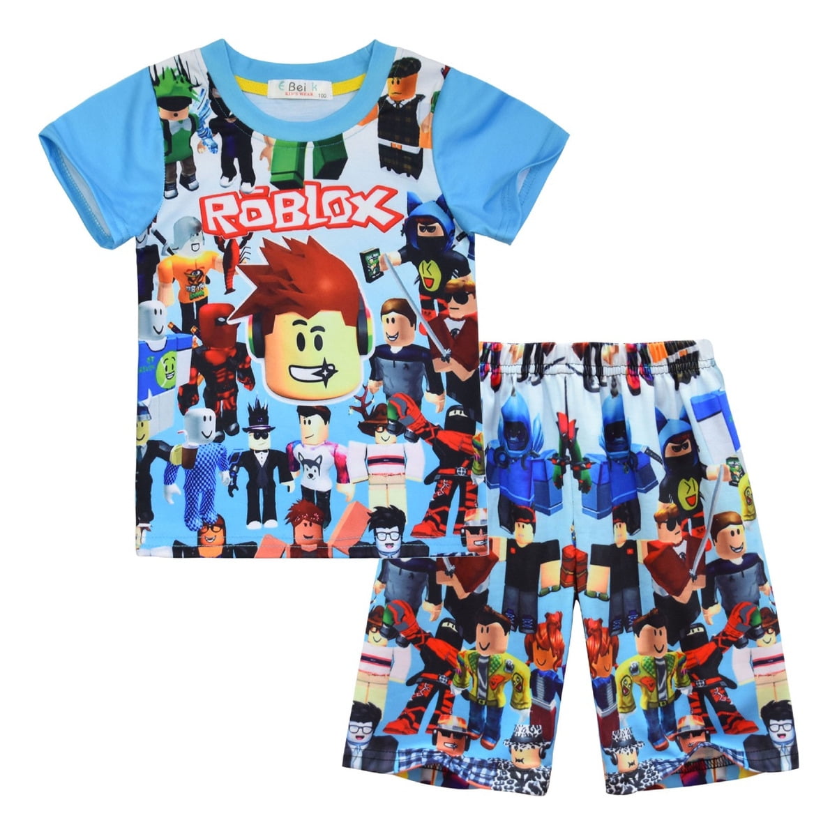 Kids Summer Pajamas Set Boys Girls Short Sleeve Shirt Shorts Sleepwear ...