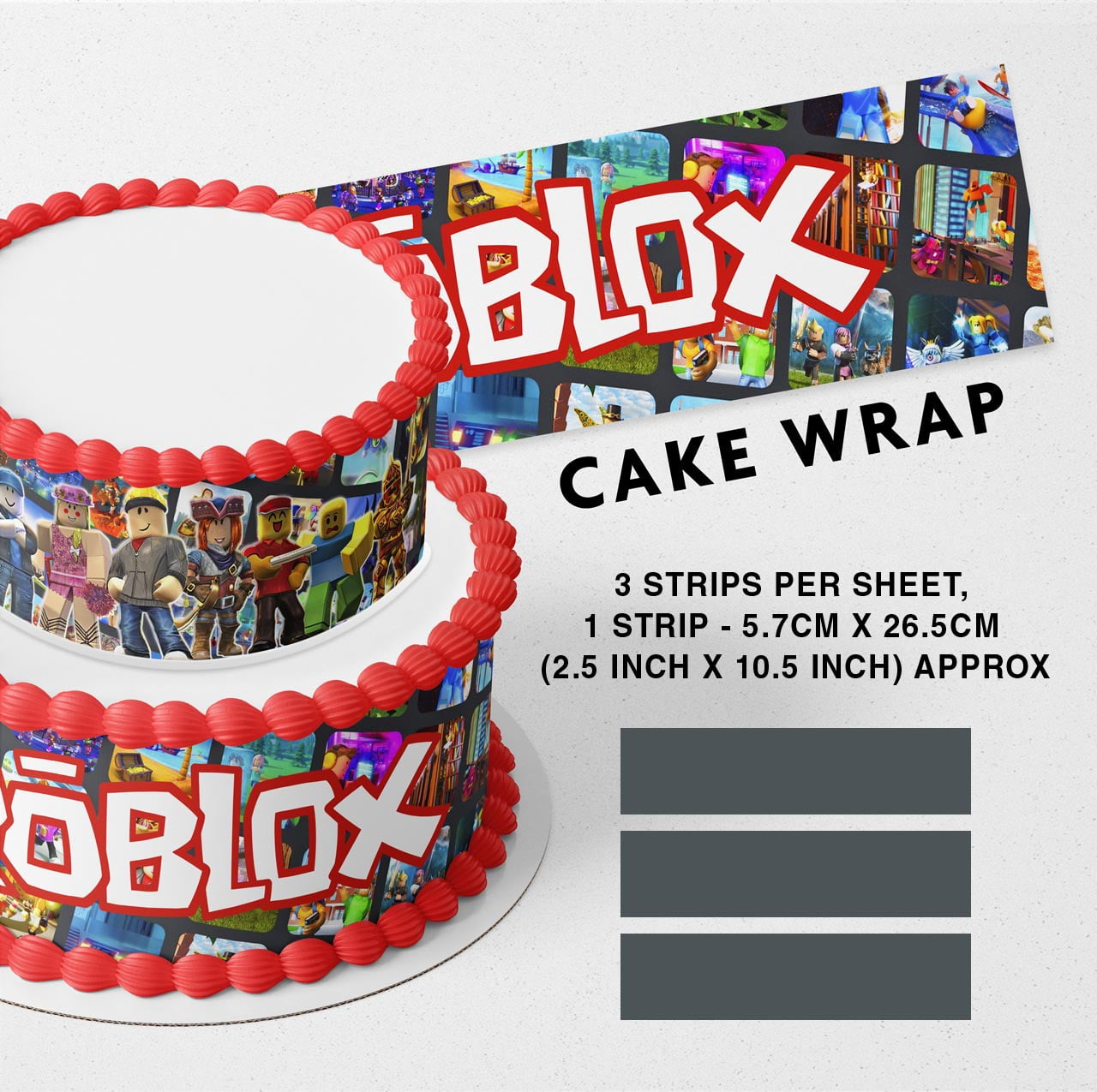 Roblox Strips Edible Icing Printed Cake Wrap Strips Topper Ribbon ...
