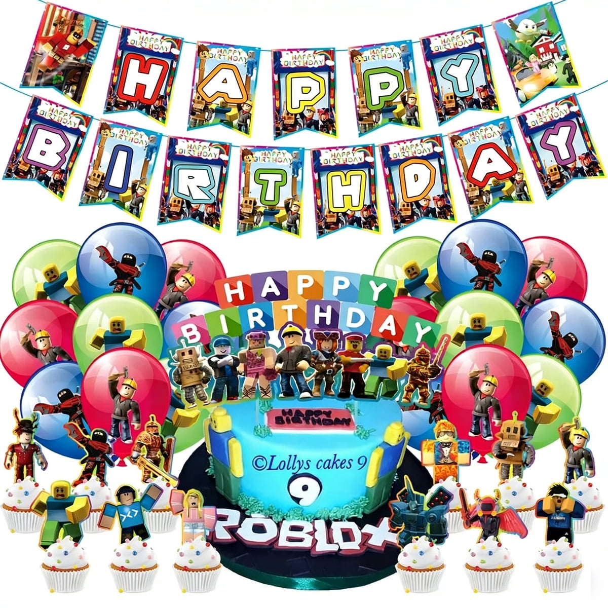 Roblox Theme Party Decoration Set Sandbox Game Robot Flag Pulling ...