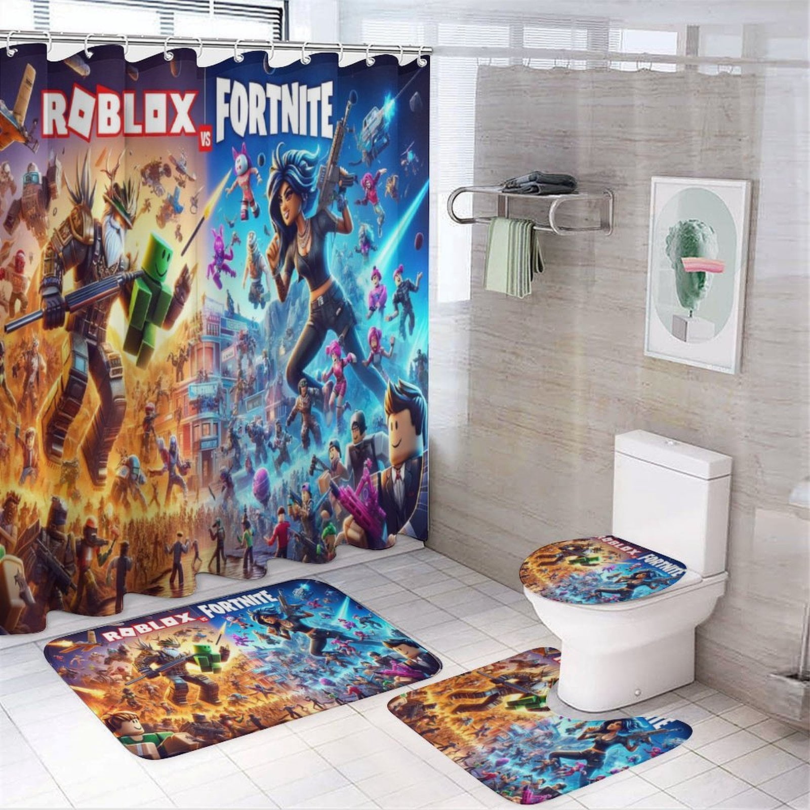 Roblox print Shower Curtain Sets Bathroom Set Decor with Non-Slip Rugs ...