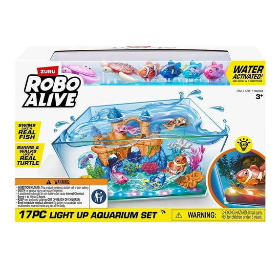 Robo Alive Light Up Aquarium Set Playset (Includes 4 Fish & 2 Turtles ...