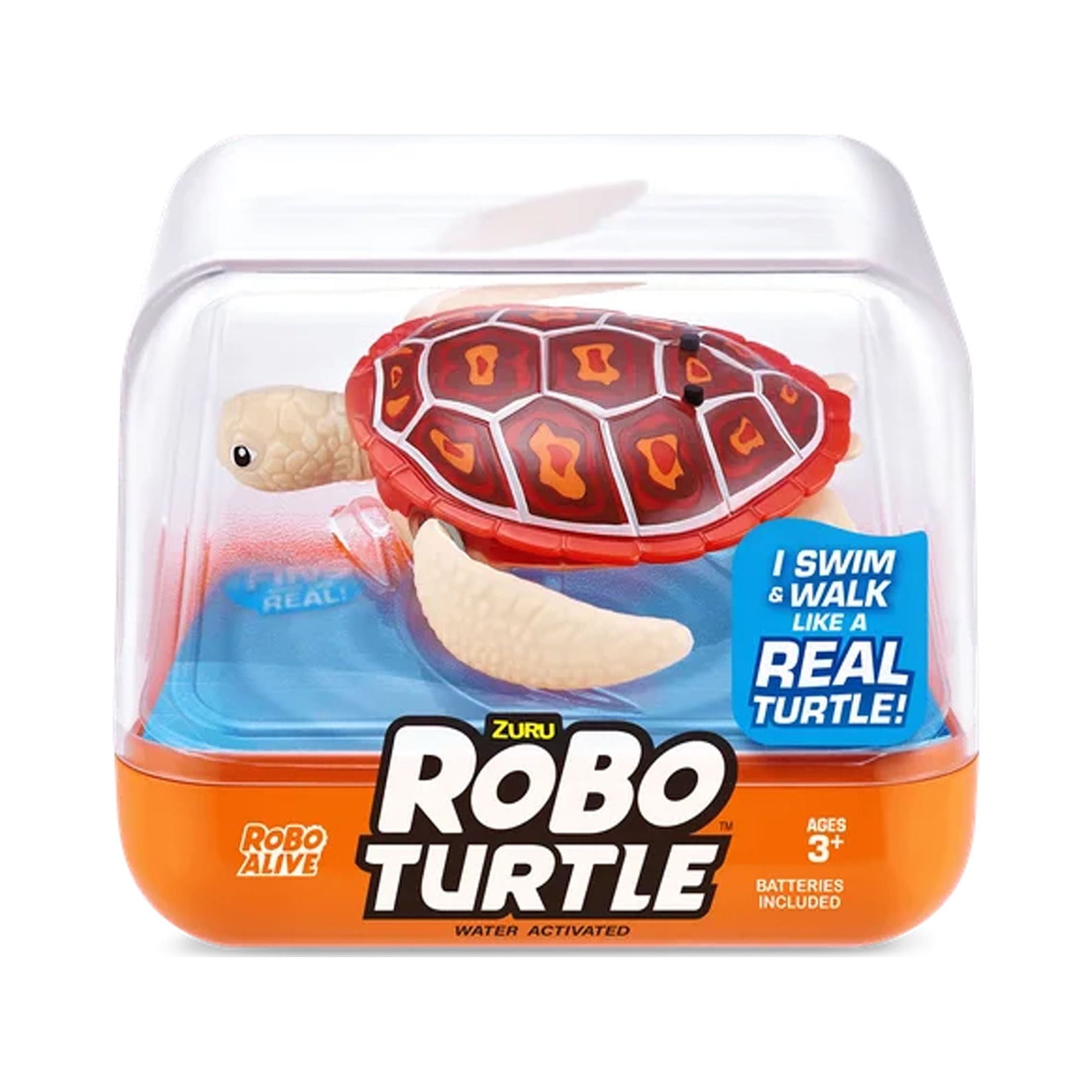 ZURU Robo Alive Turtle, Orange Robotic Pet for Water and Land, Ages 3 ...