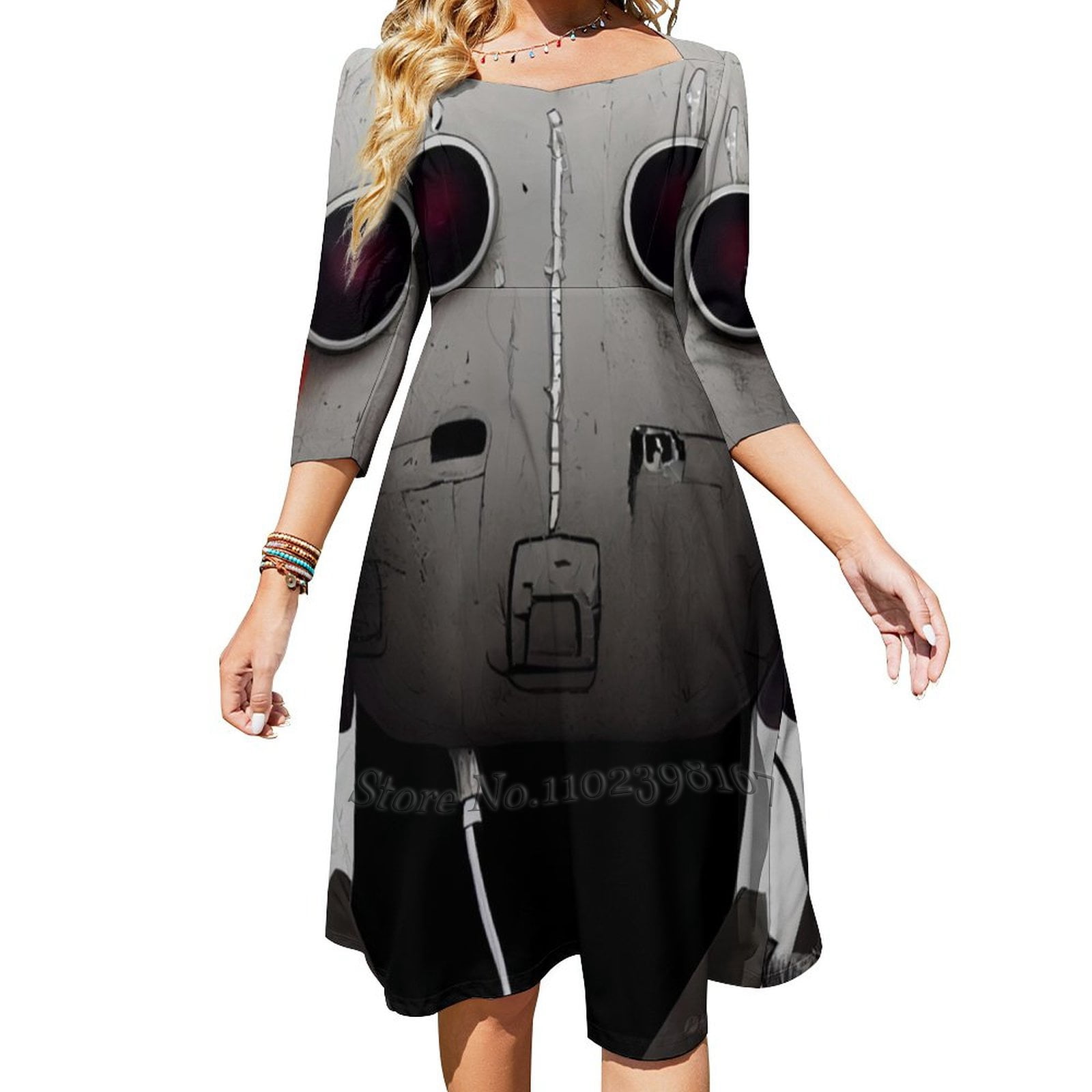Robobeat 2 Flare Dress Square Neck Dress Elegant Female Fashion Printed ...