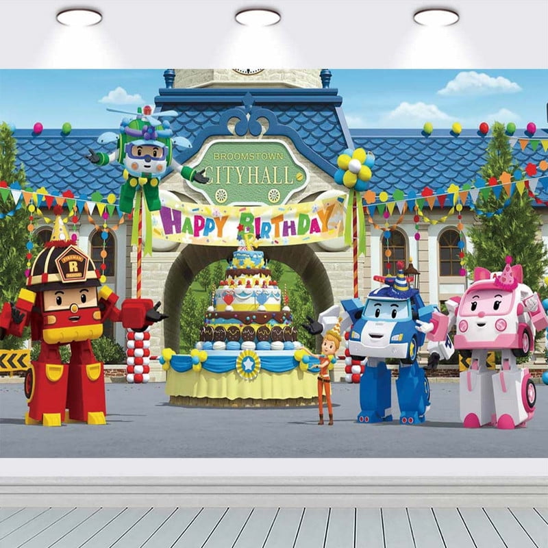 Robocar Poli Birthday Party Supplies Banner Backdrop Background ...