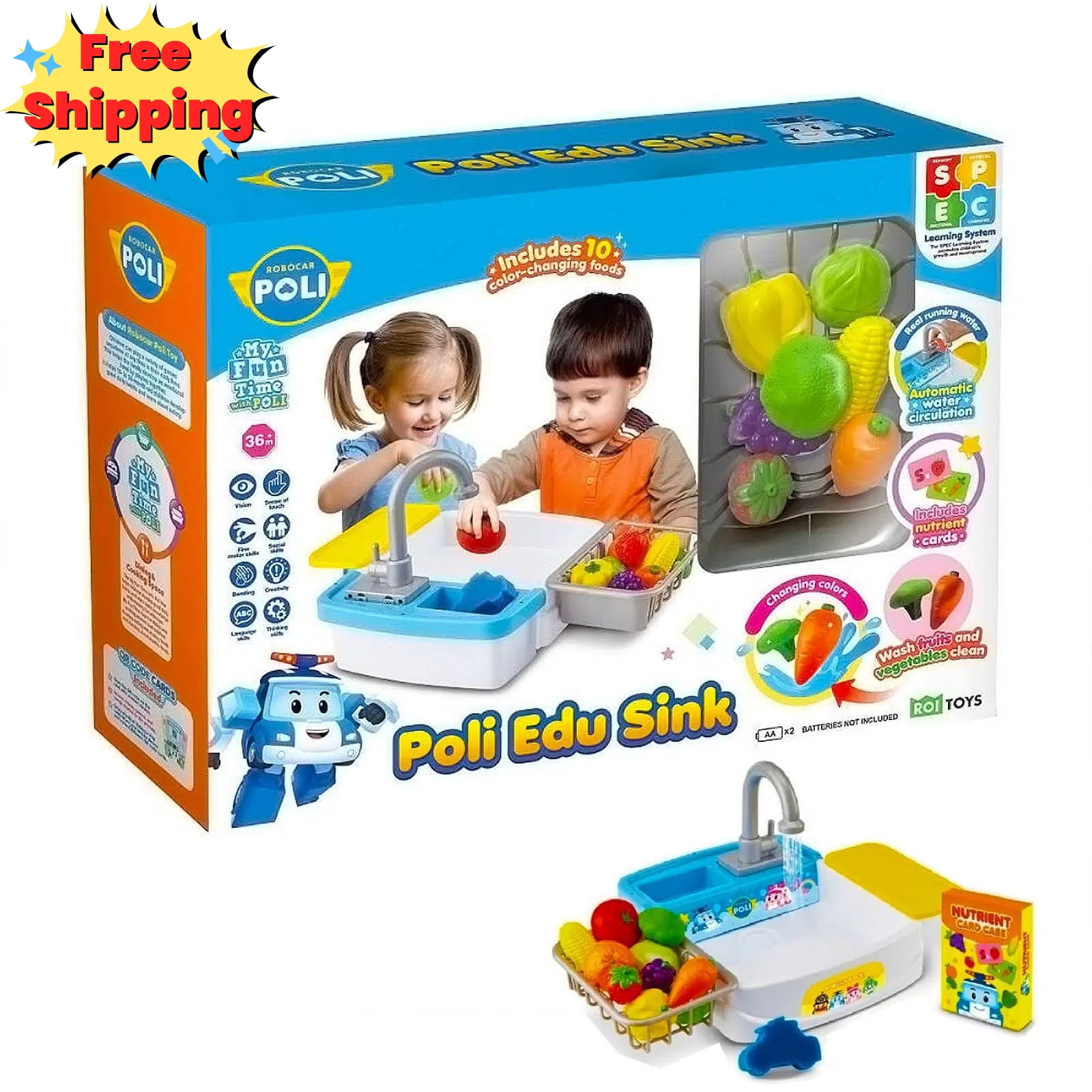 Robocar Poli Kitchen Sink Toys, Play Sink with Running Water (Automatic ...