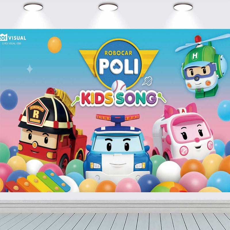 Robocar Poli Party Supplies Background Backdrop Taspestry Banner Poster Decor Decorations ...