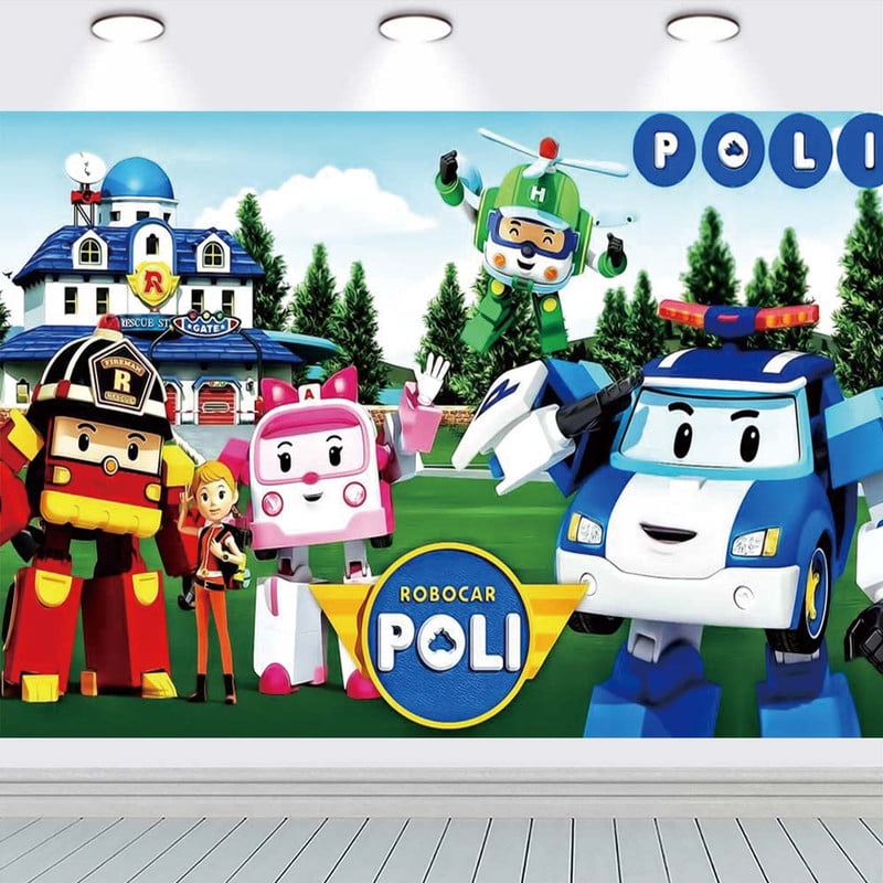 Robocar of Poli Birthday Party Supplies Banner Backdrop Background ...
