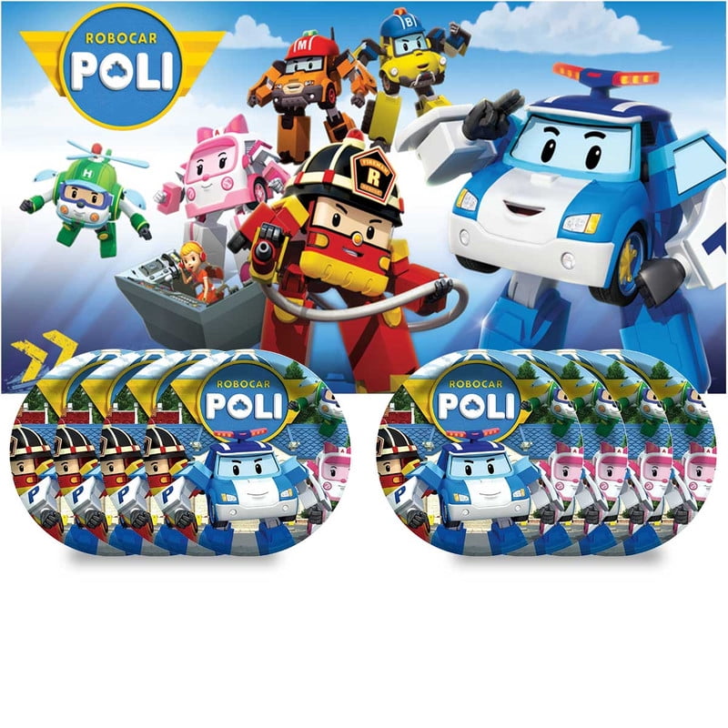 Robocar of Poli Birthday Supplies Plates Decorations Decor Backdrop ...
