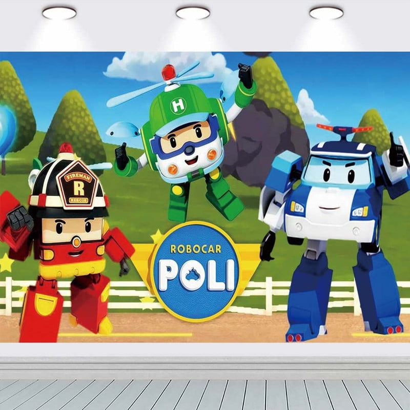 Robocar of Poli Taspestry Wall Decor Birthday Banner Backdrop ...