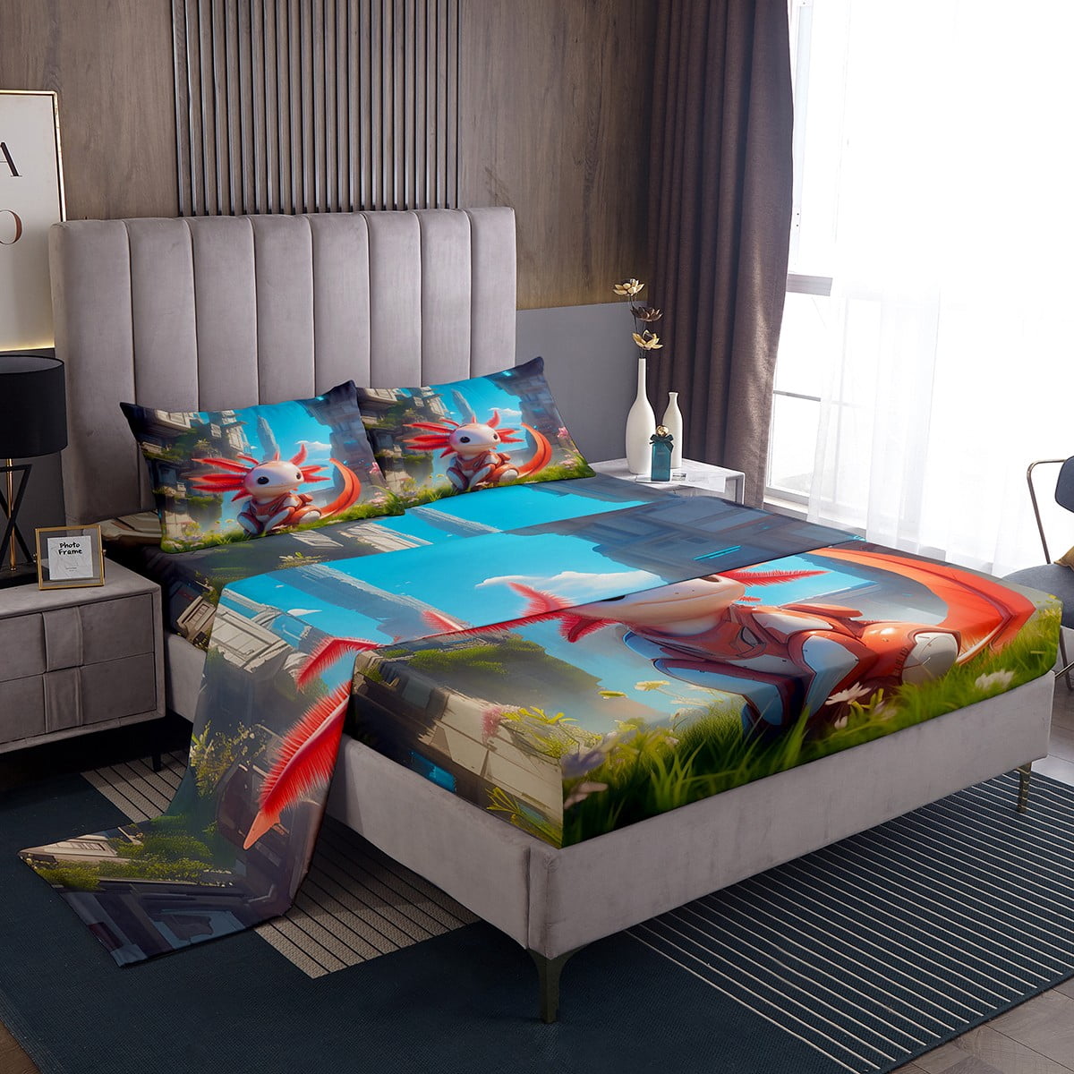 Robot Axolotl Bed Sheets King Size,Cute Kawaii Axolotl Bedding Set,Cool ...