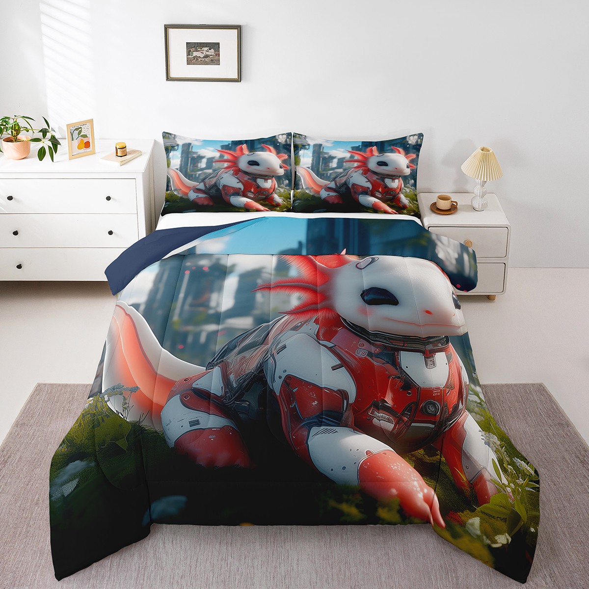 Robot Axolotl Comforter Set Cool Animal Axolotl Bedding Set,Cartoon ...