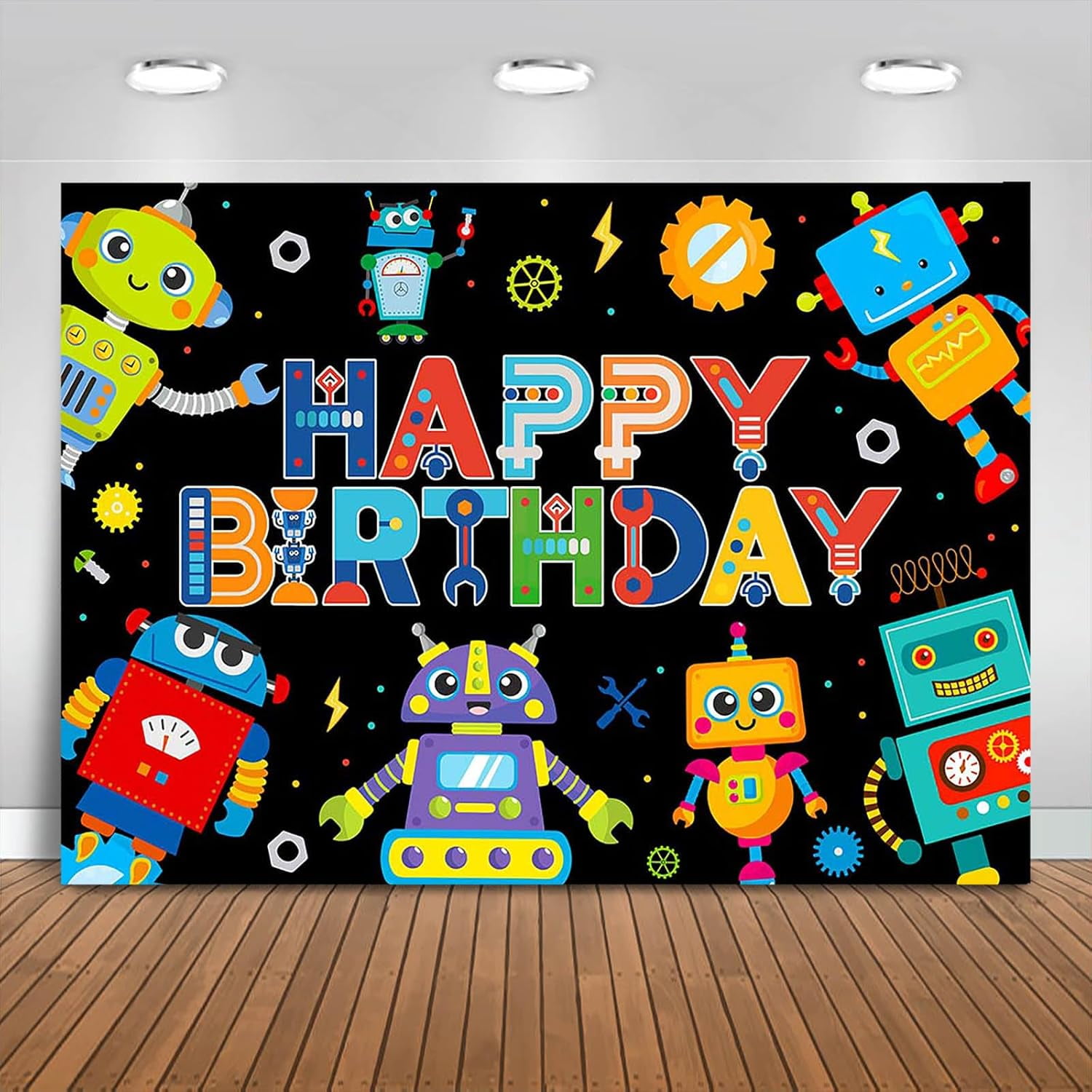 Robot Birthday Backdrop Robot Theme Happy Birthday Party Decorations ...