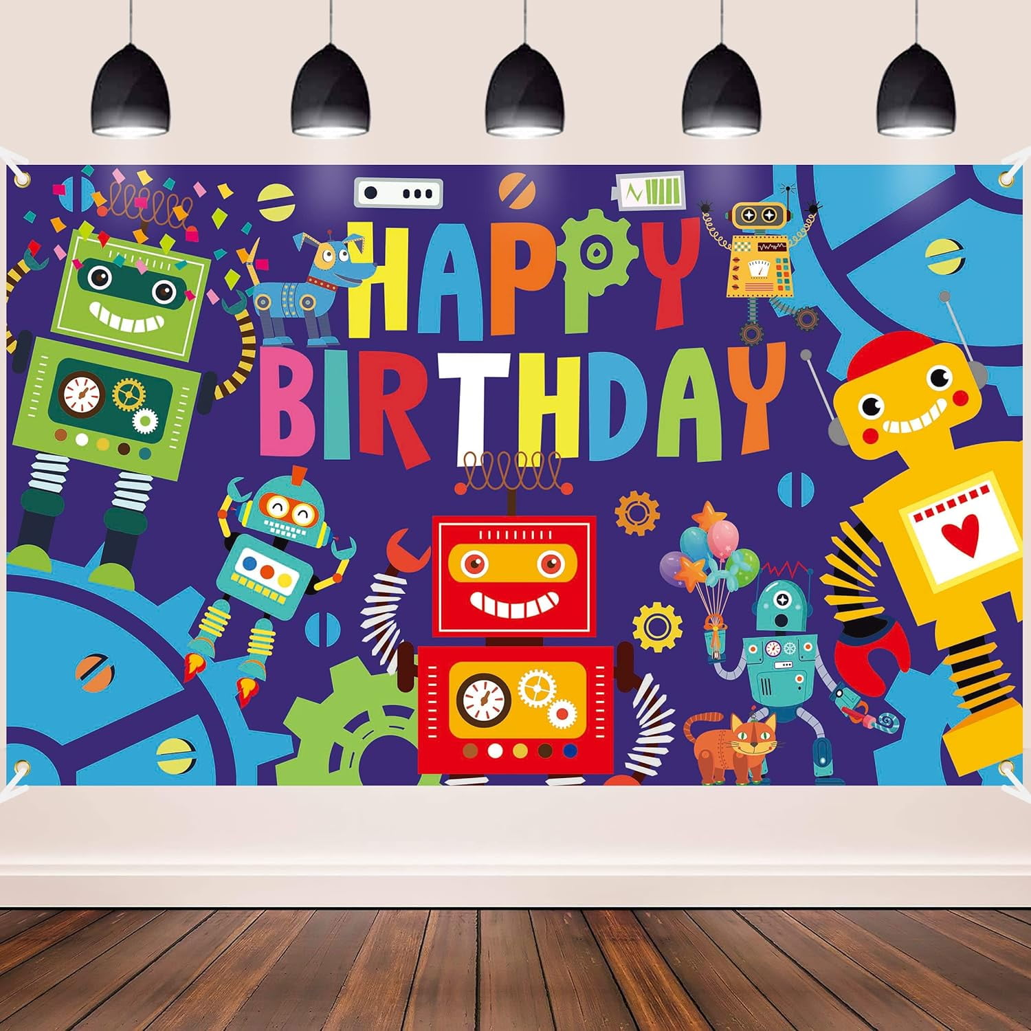 Robot Birthday Party Backdrop Happy Birthday Photography Backdrop 5.9x3 ...