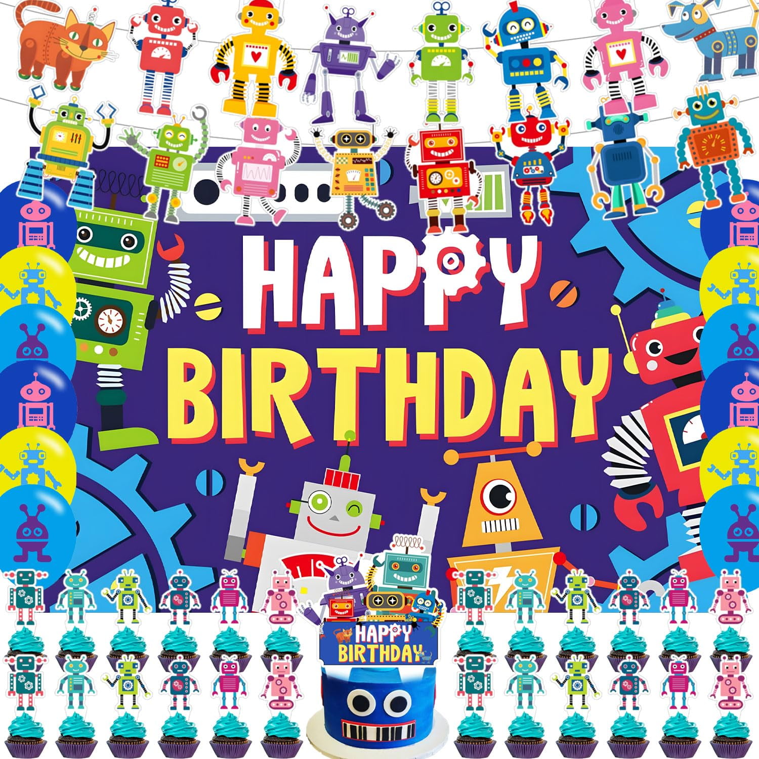 Robot Birthday Party Decorations DHF10 ,Robot Party Supplies Include ...