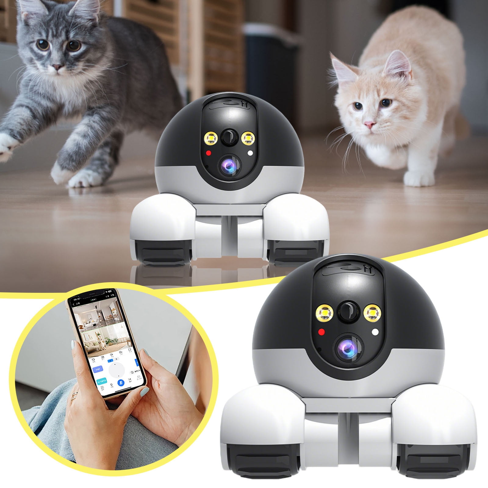 Robot Camera On Wheels,2MP Double Lens Moving Pet Camera,App Remote ...
