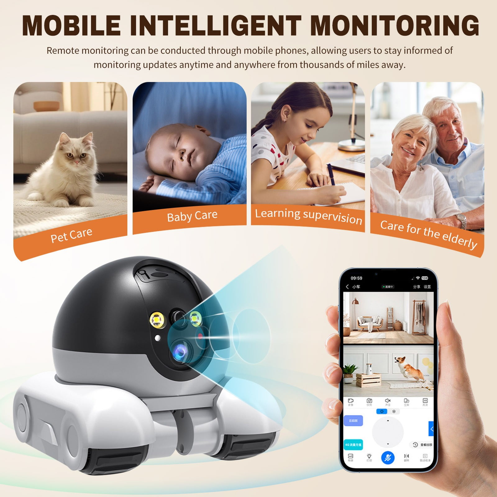 Robot Camera On Wheels, Indoor Security Camera, 1080P Wireless WiFi Kid ...