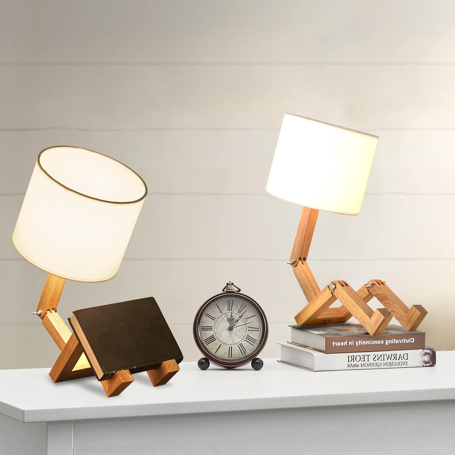 Robot Desk Lamp Set of 2, Creative Bedside Lamp for Bedroom,Wooden Lamp ...