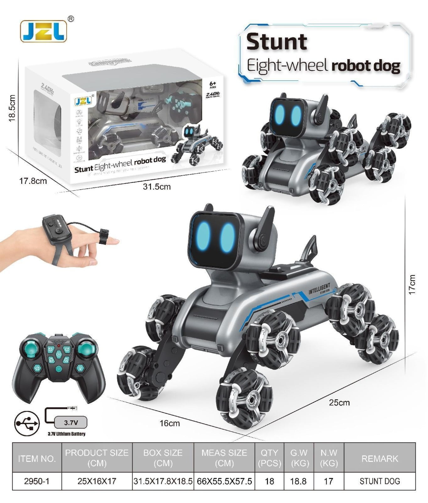 Robot Dog, 2.4Ghz Remote Control Dog Stunt RC Cars with Music & Light ...