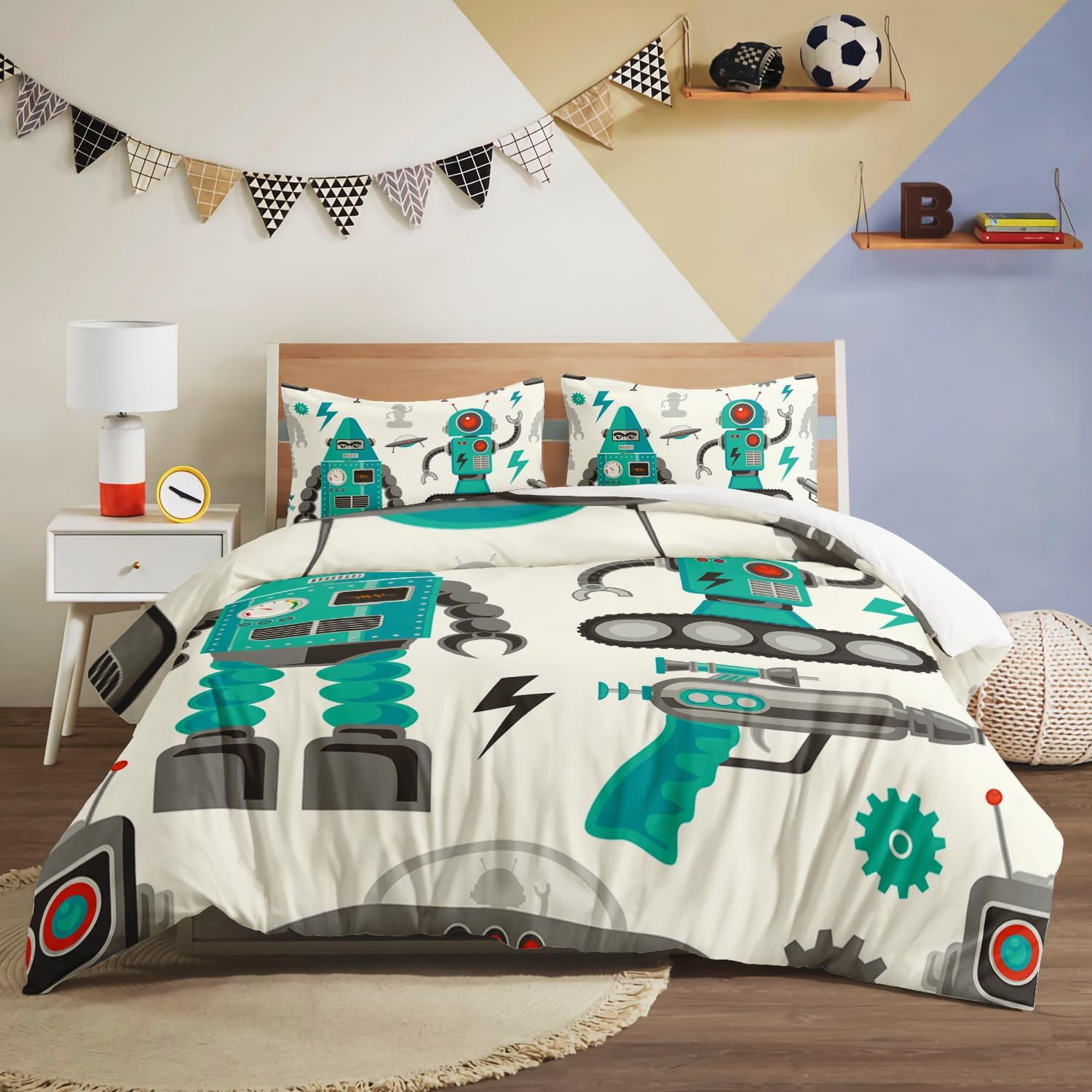 Robot Duvet Cover, Cartoon Green Tank Robot Bedding Set,Logistic Robots ...