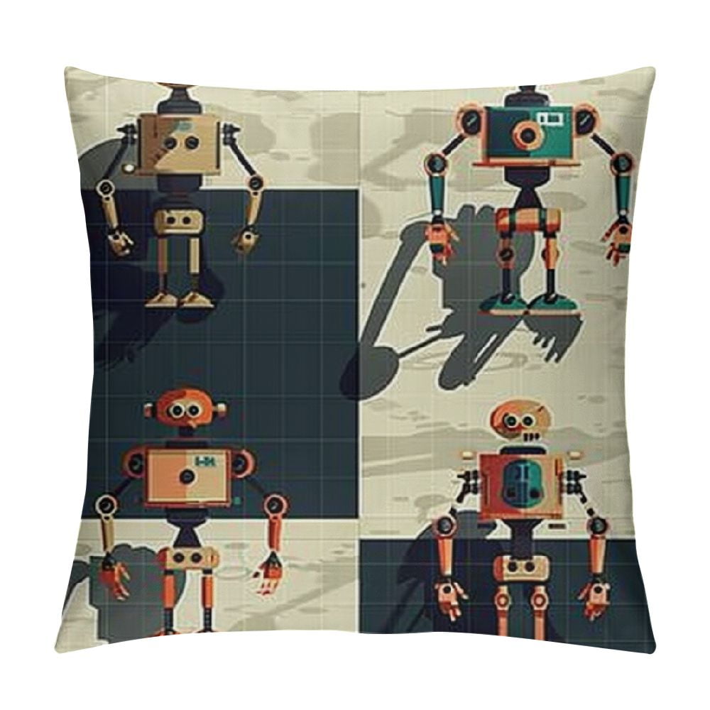 Robot Fabric, Colorful Cartoon Robots Fabric by The Yard, Retro ...