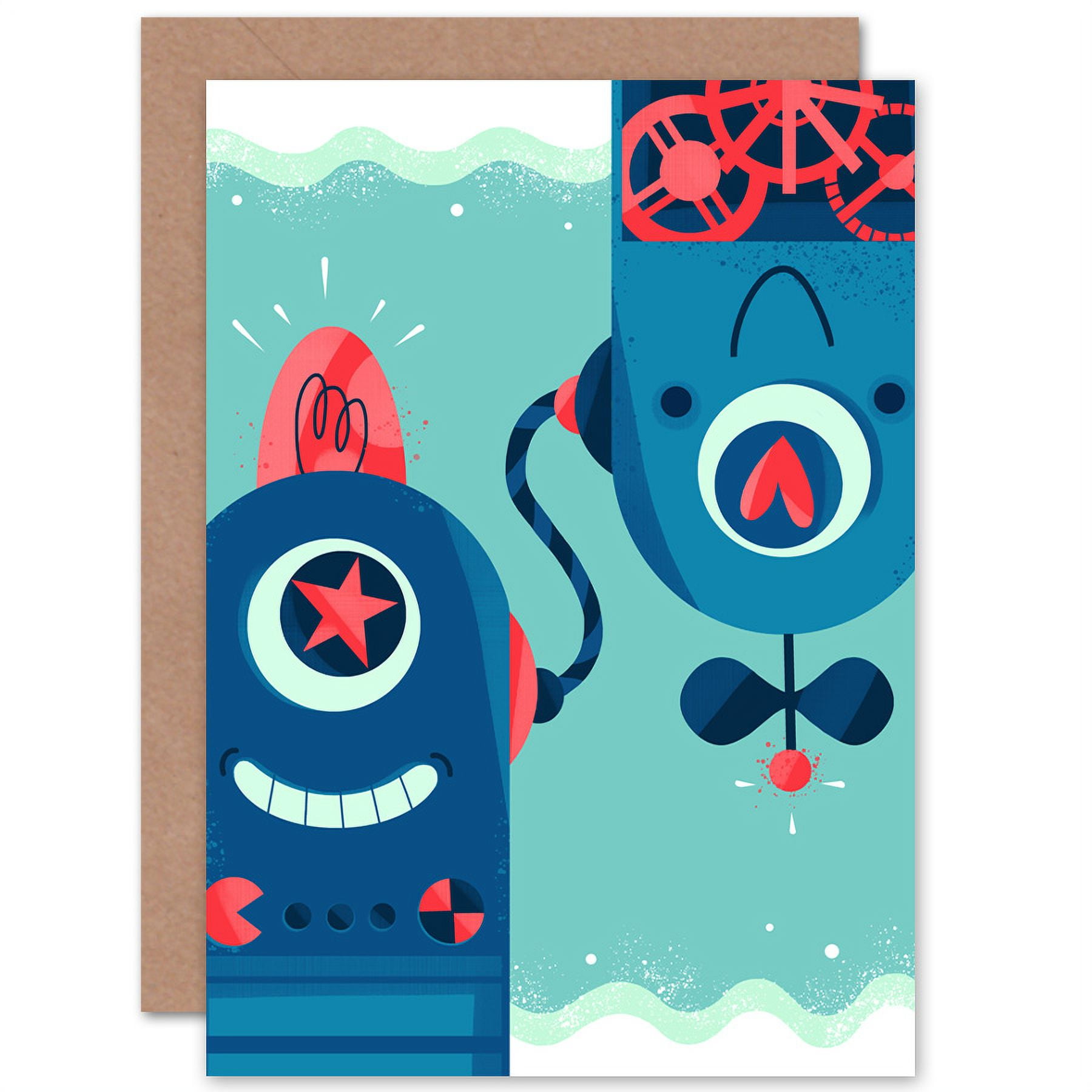 Robot Friends Greetings Card Plus Envelope Blank inside - Walmart.com