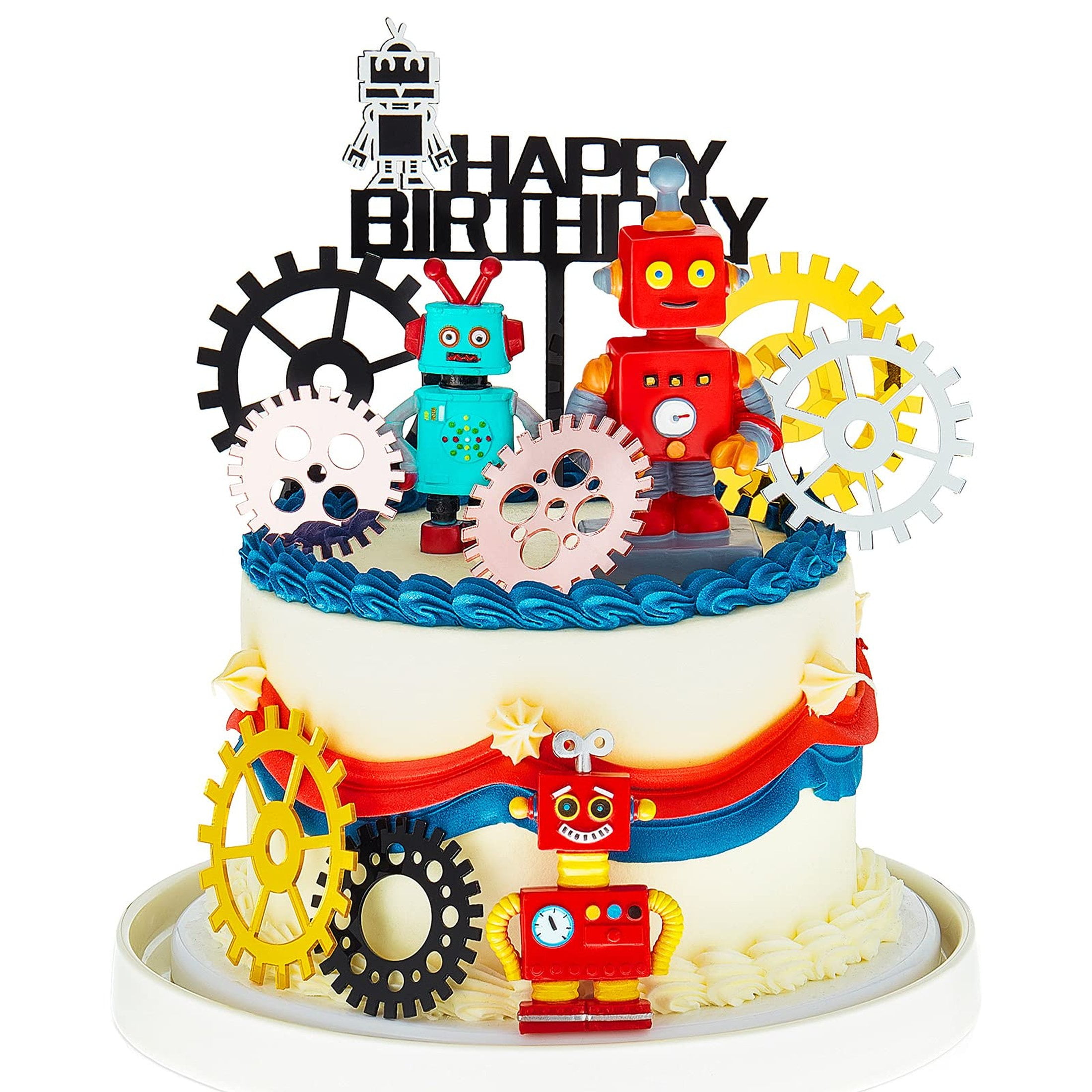 Robot Gear Birthday Cake Toppers - Set of 11 Robot Figurines for Boys ...