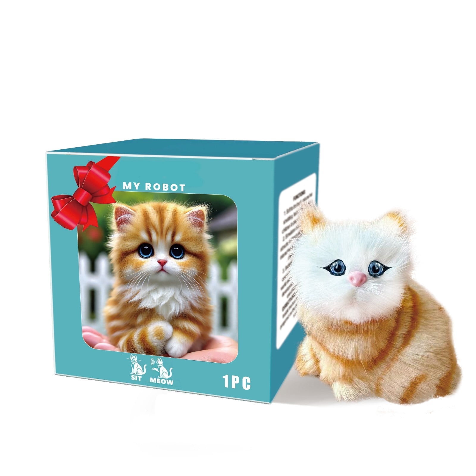 Robot Kitty Toy White Plush Cat Stuffed Animal Interactive Cat Robot ...