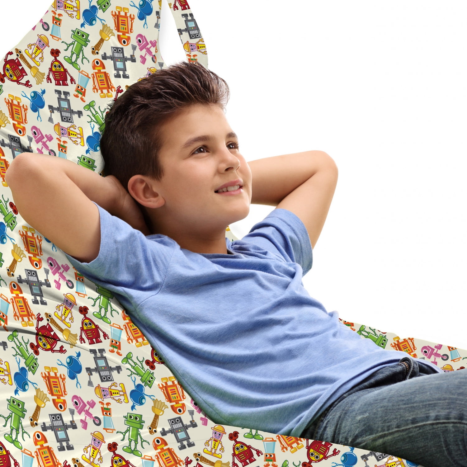 Robot Lounger Chair Bag, Colorful Cartoon Robots Style Theme Futuristic ...