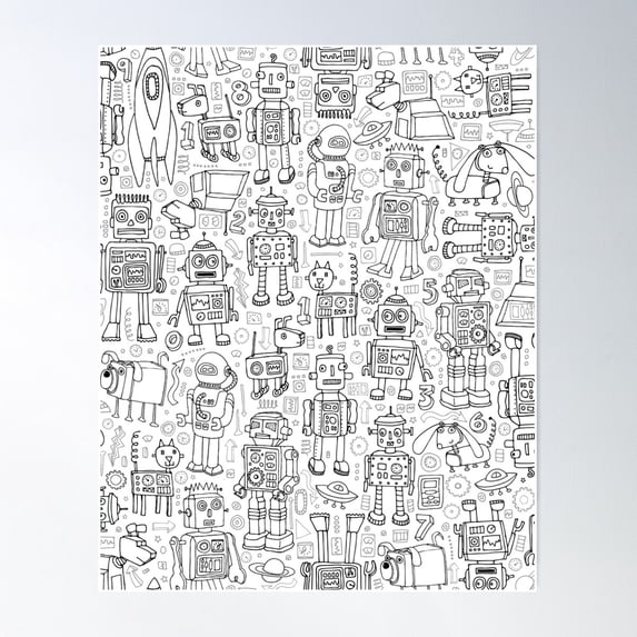 Robot Pattern - Black And White - Fun Pattern By Cecca Designs Poster ...