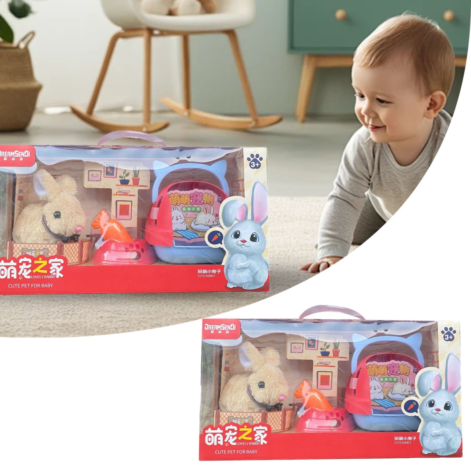 Robot Rabbit Electronic Plush Rabbit Toy with Carrots and Small House ...