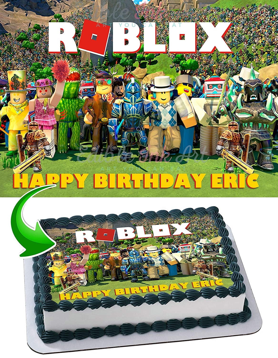 Robot Ro-Blox Edible Cake Image Topper Personalized Birthday Party 1/4 ...