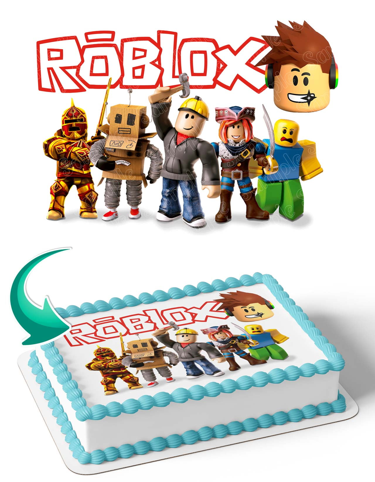 Robot Ro-Blox Logo Cake Deco Wrap Edible Image Cake Topper Personalized ...