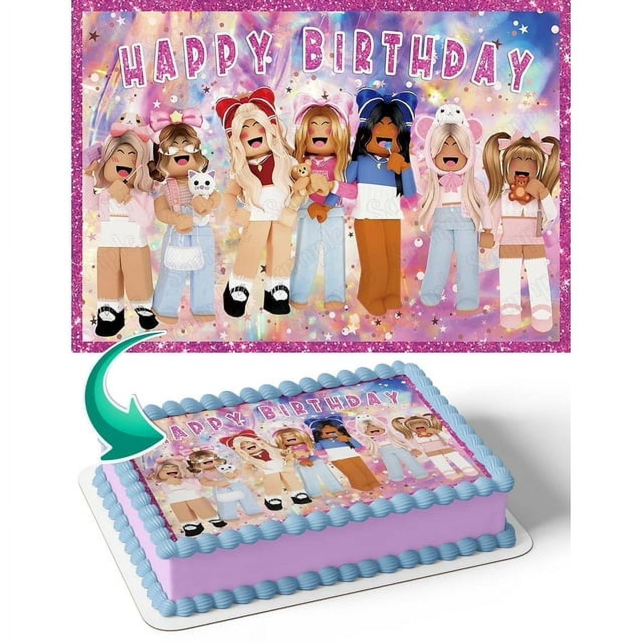 Robot Ro-Blox Pink Girl Game Dolls Birthday Party Edible Image Cake ...